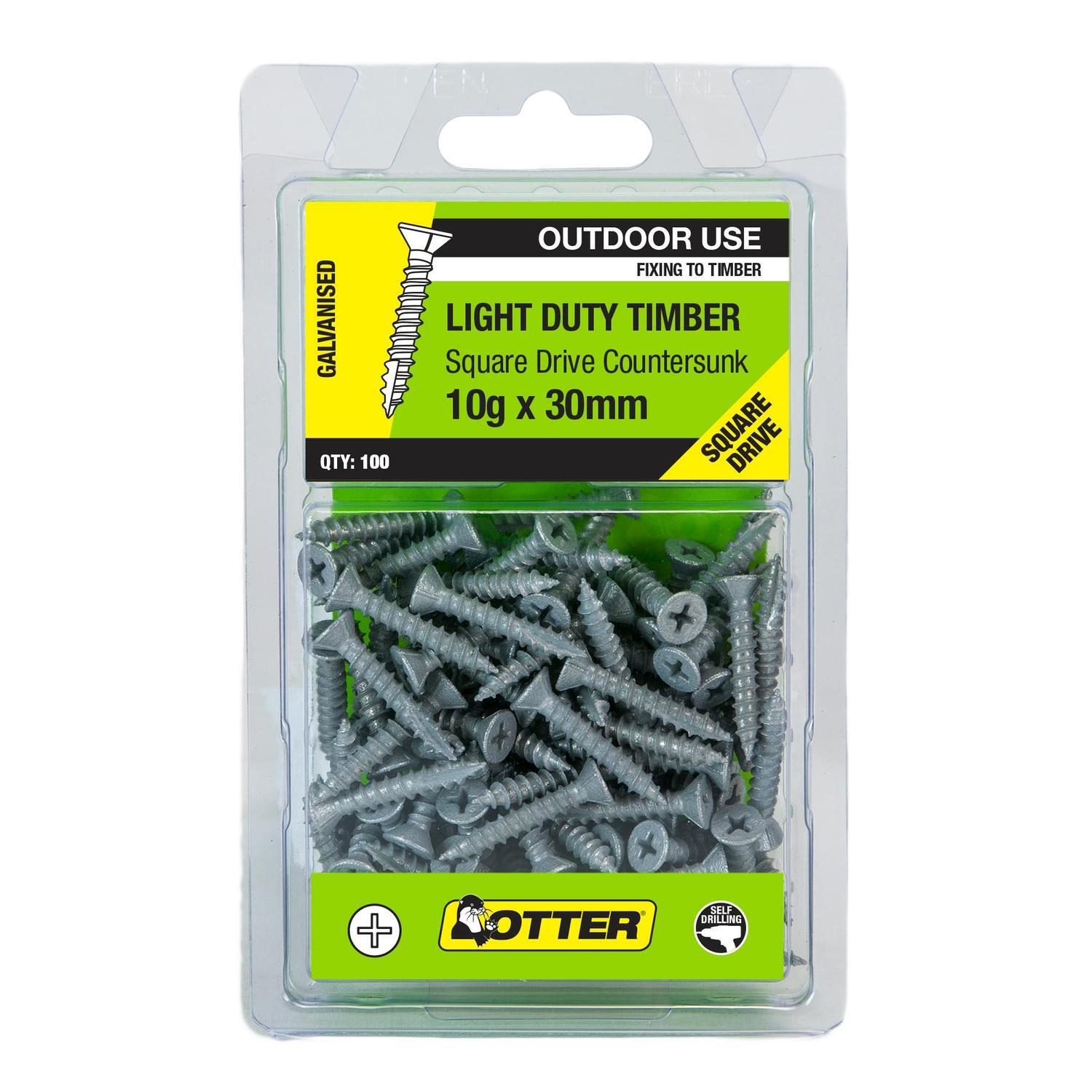 Otter | Light Duty Timber Screws 10g x 30mm Pack of 100 Galvanised ...