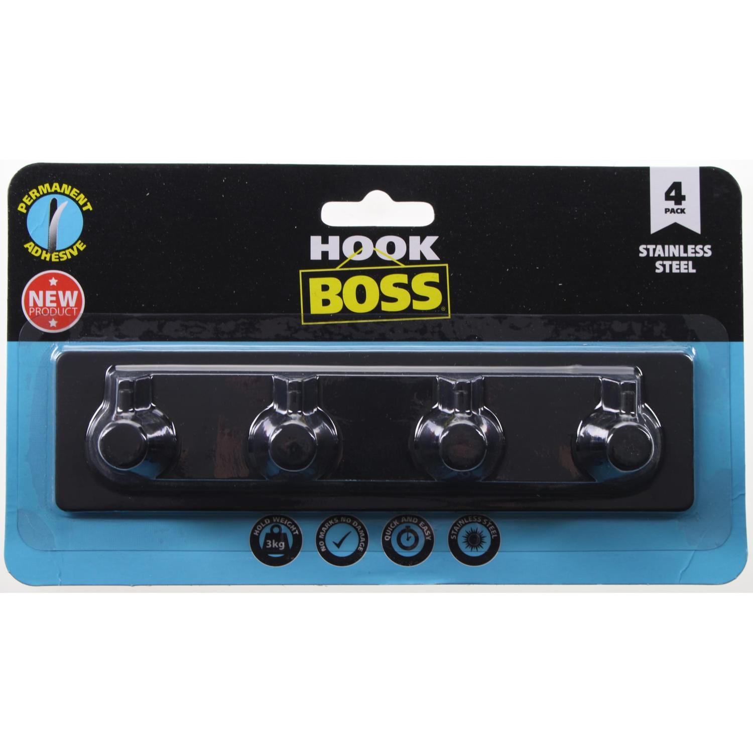 Hook Boss | 4 Hook Permanent Hook Black Stainless Steel | Mitre10