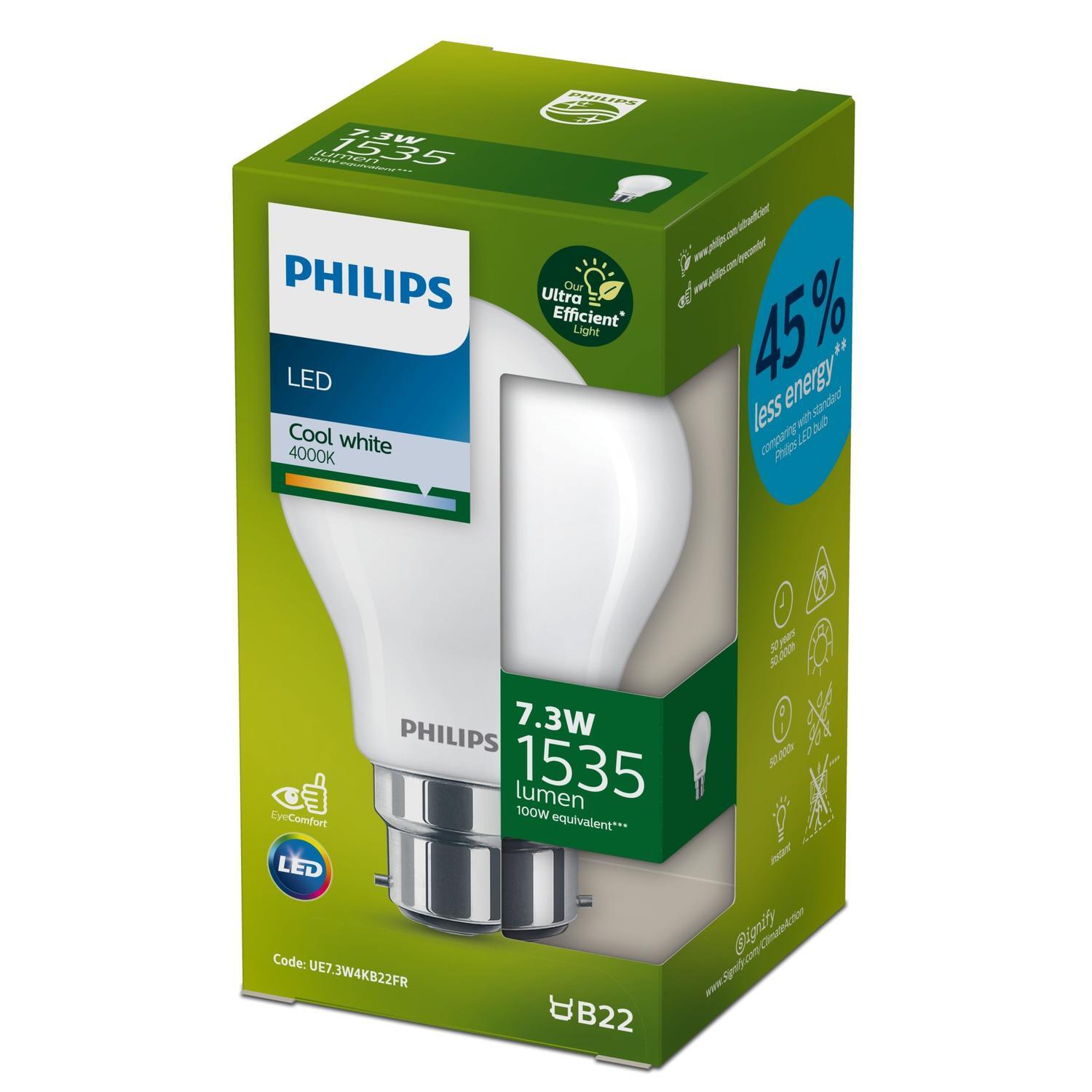Philips | LED Ultra Efficient A60 B22 1535 Lumen Frosted 7.3 Watt Cool ...