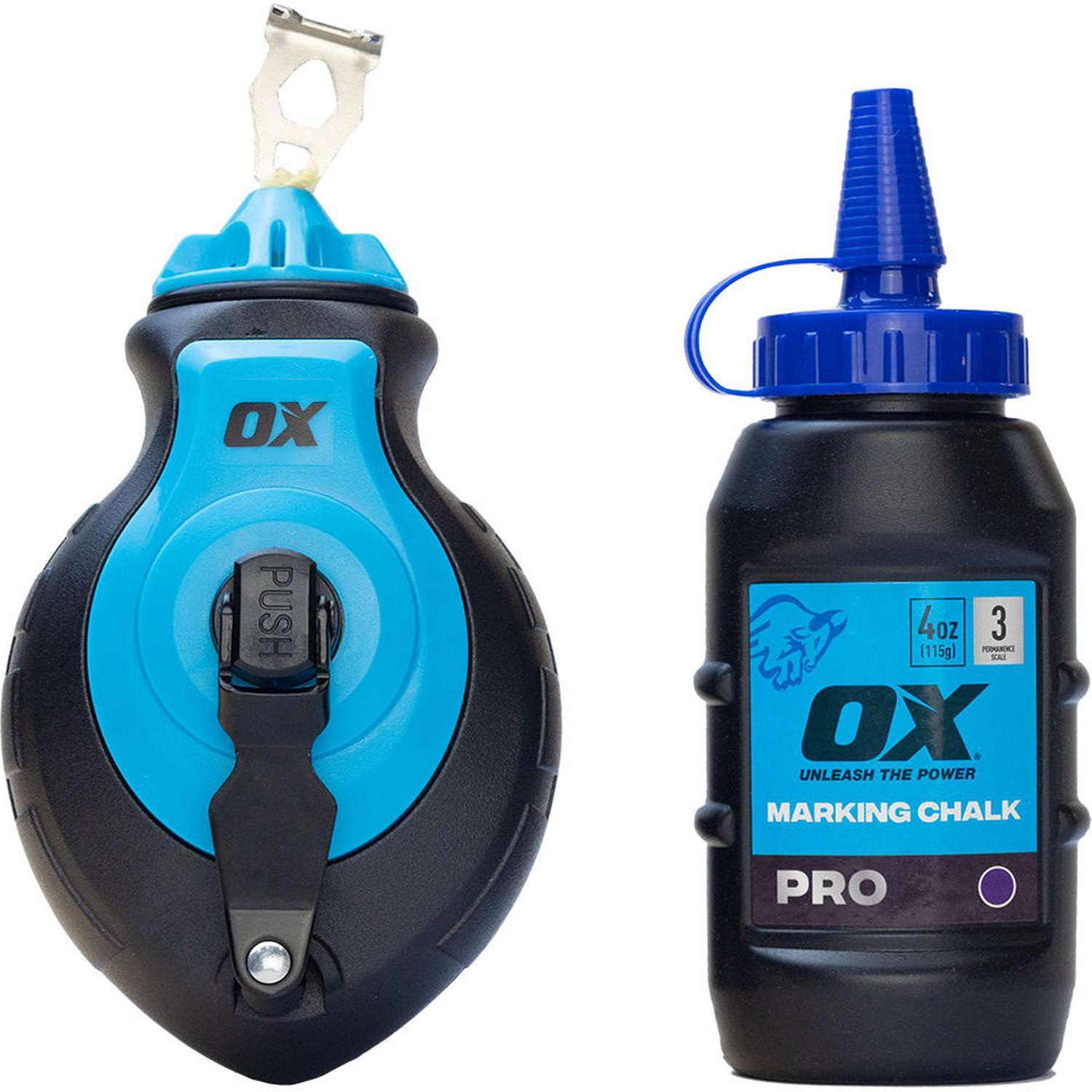 Ox | Aluminium Chalk Line Reel and Refill 30 Metres Blue | Mitre10