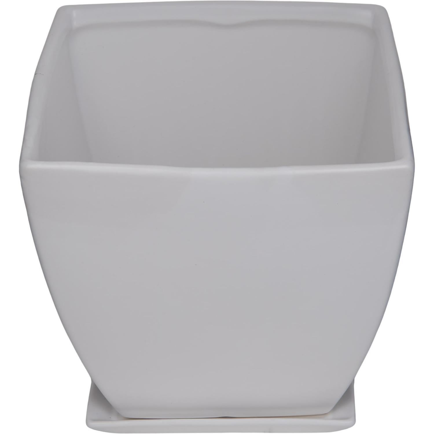 Gardeners Edge | Tapered Square Pot and Saucer M White | Mitre10