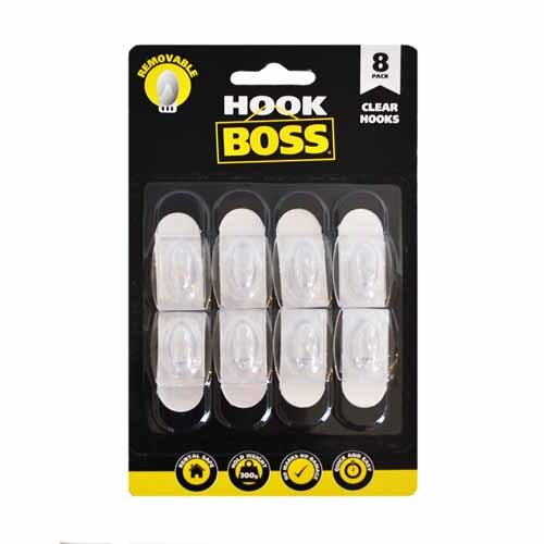 Hook Boss | Small Removable Hooks 8 Pack Clear | Mitre10