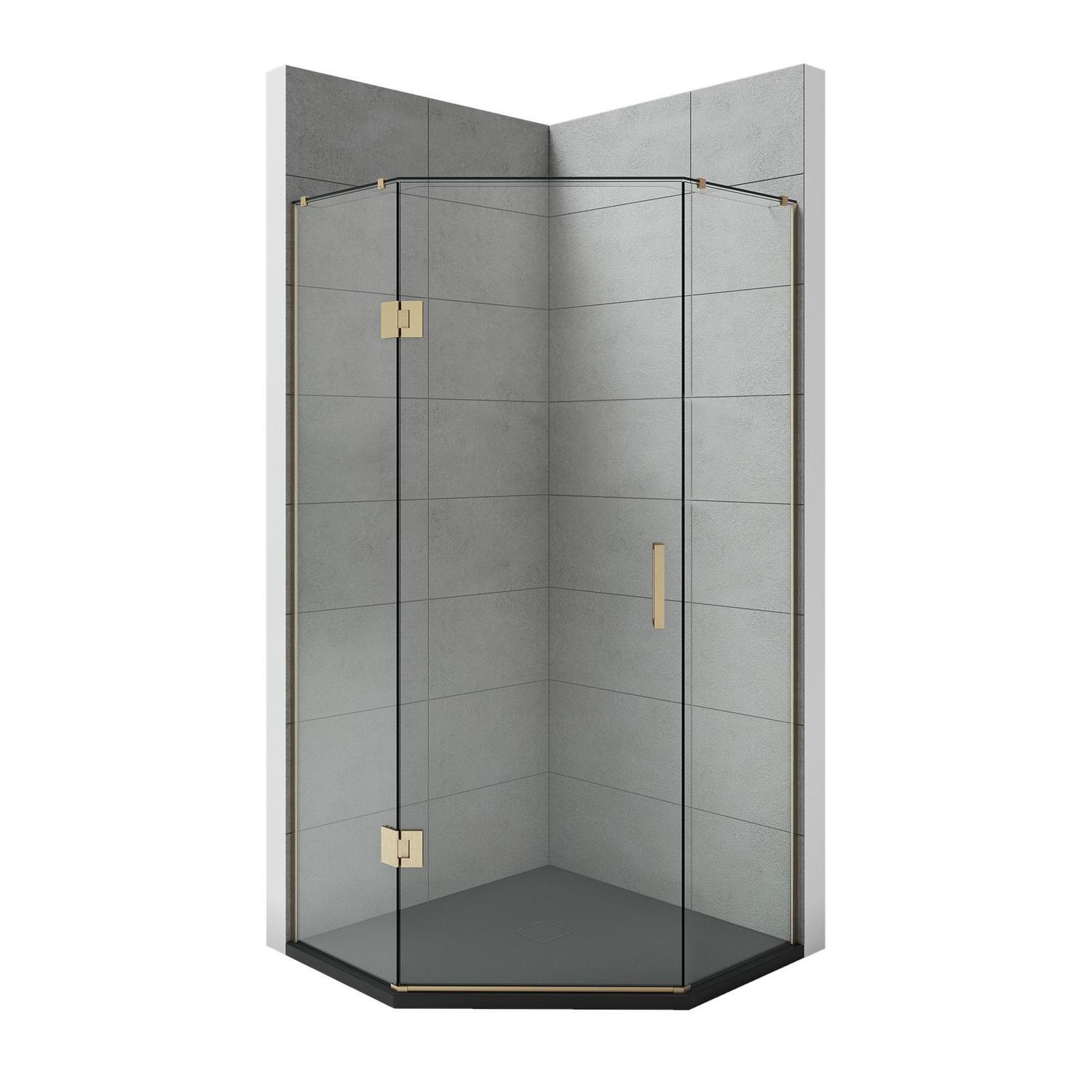 Atlantis | Solara 900 x 900mm Angle Front Black Tray and Brushed Gold ...