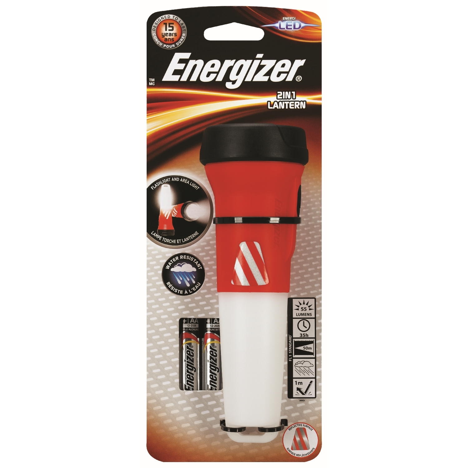 Energizer | 2 in 1 Emergency Torch 55 lumens Red and white | Mitre10
