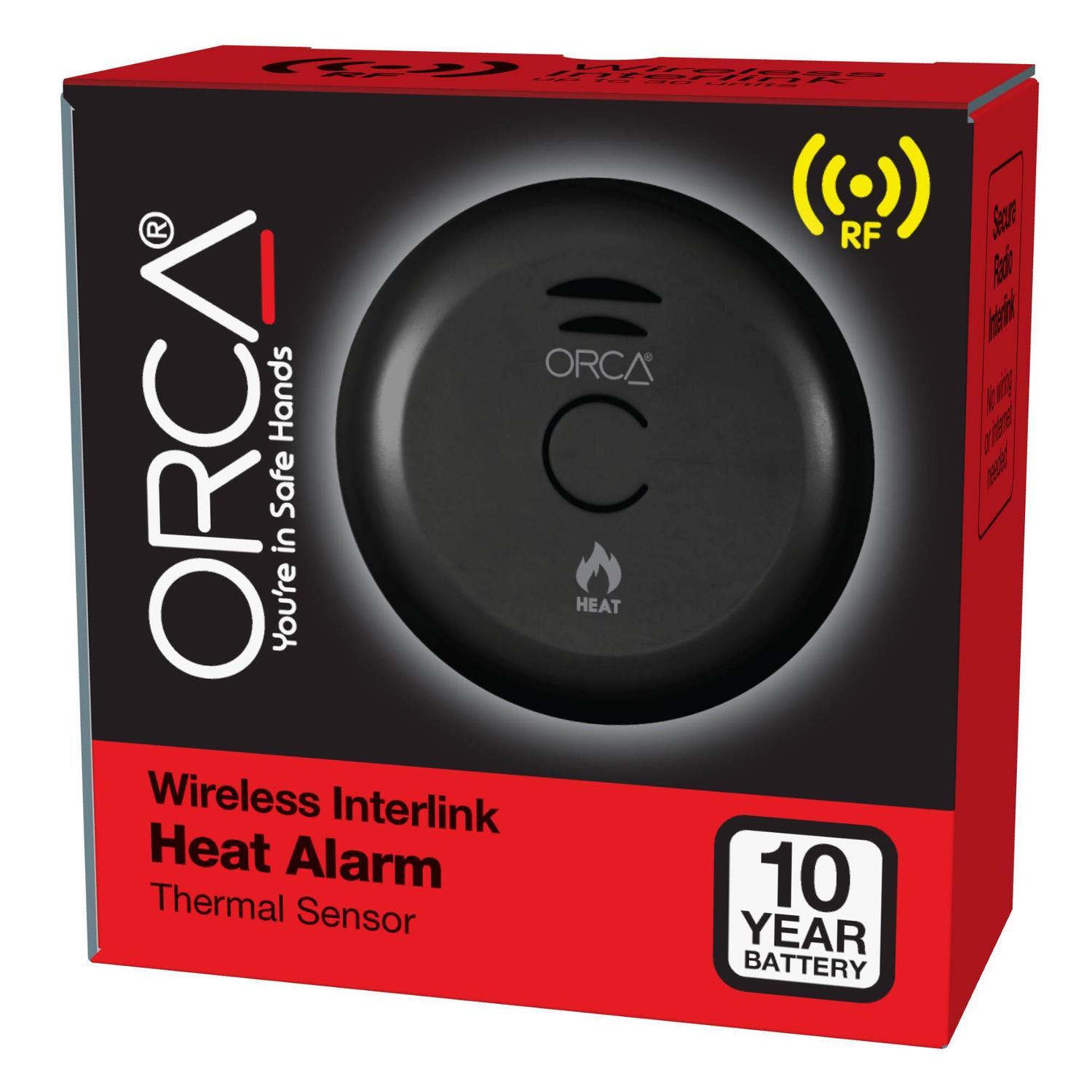 Orca | 10 Year Wireless Interlink Heat Alarm Black | Mitre10