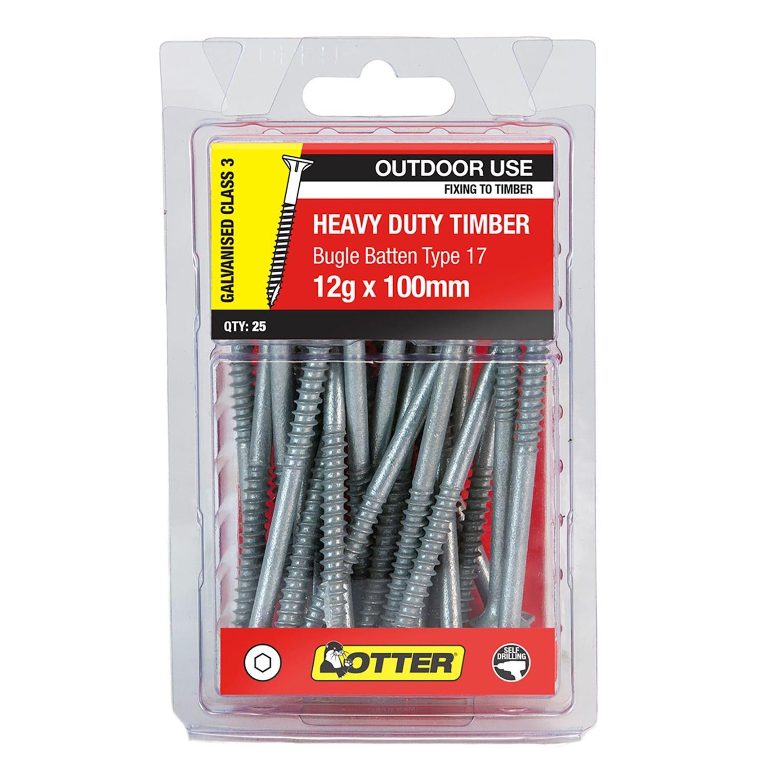 Otter | Heavy Duty Timber Screws 12g x 100mm Pack of 25 Galvanised ...