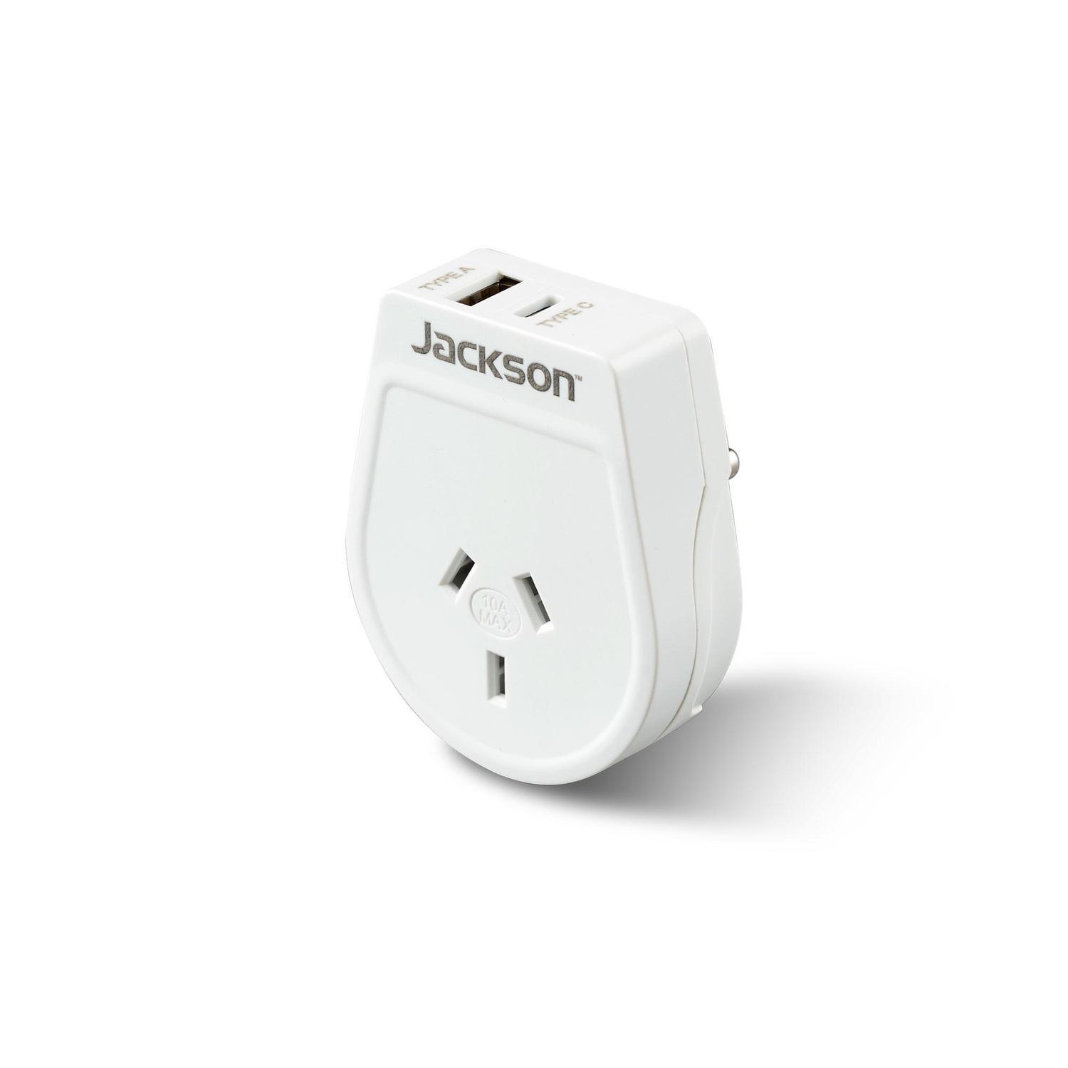 Jackson | Travel Adaptor OB USB-A/C India Slim | Mitre10
