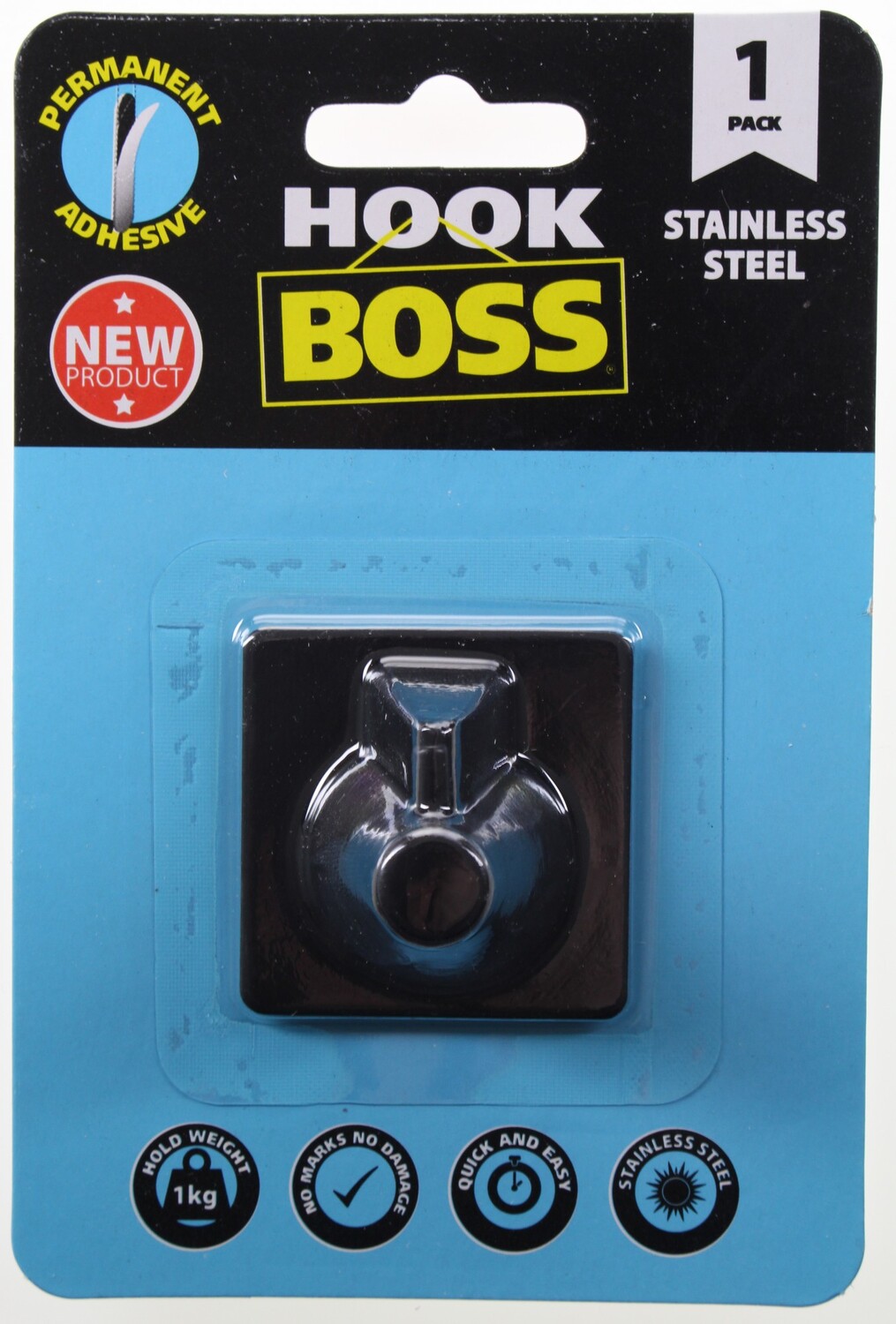 Hook Boss | Permanent Hook Black Stainless Steel | Mitre10