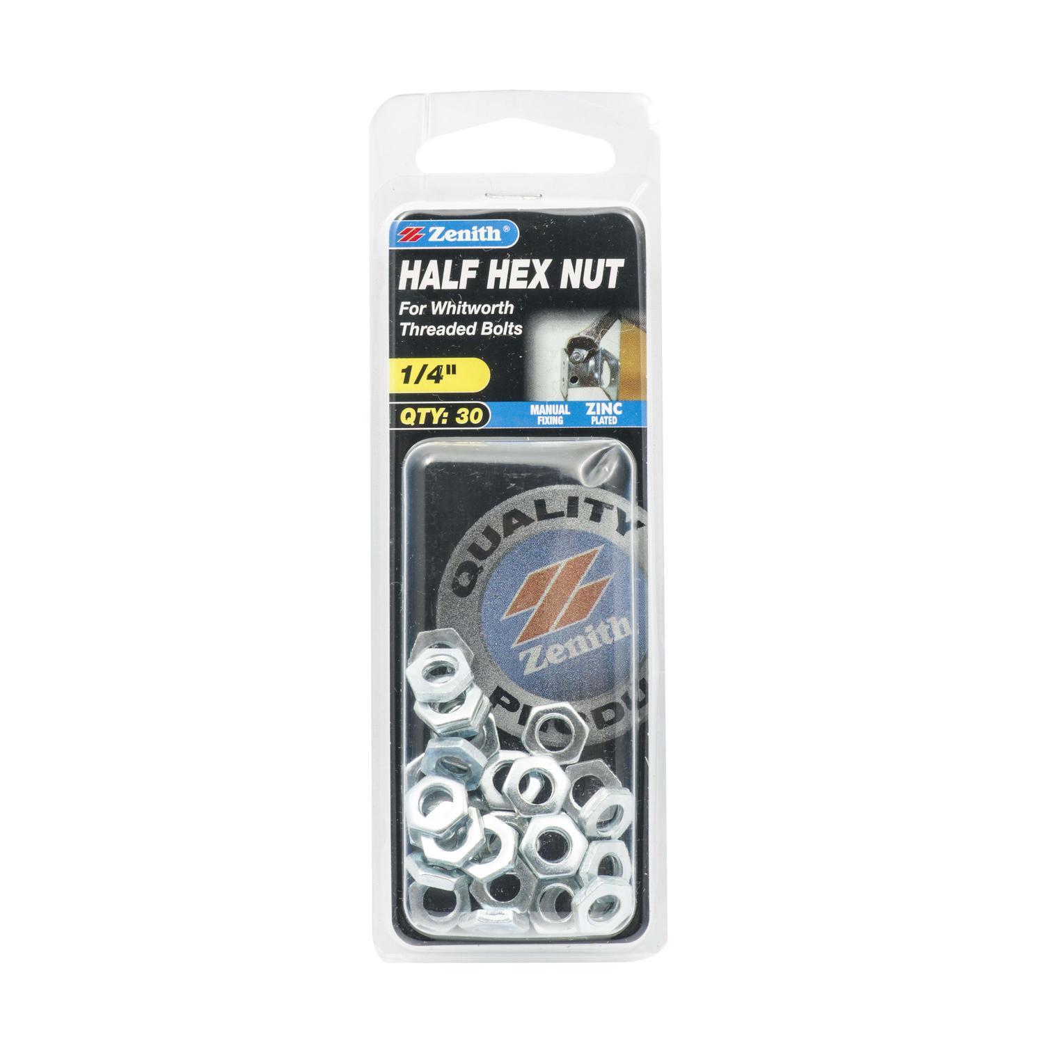 Zenith | Half Hex Nut 6.35mm (1/4 inch) Zinc Plated | Mitre10