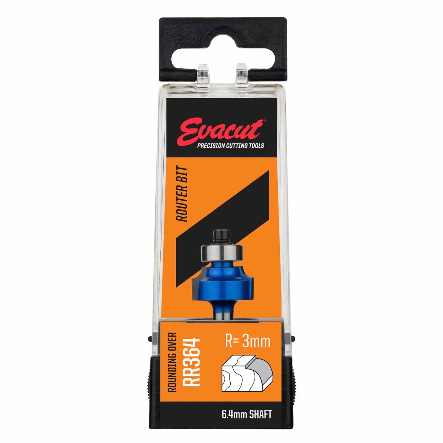 Evacut | Router Bit Rounding Over Shank: 6.4mm Radius: 3mm Blue and ...