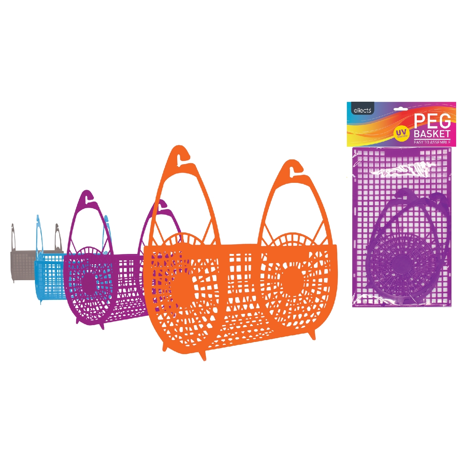 Effects | Peg Basket H: 420mm, W: 205mm, D: 10mm Assorted Colours | Mitre10
