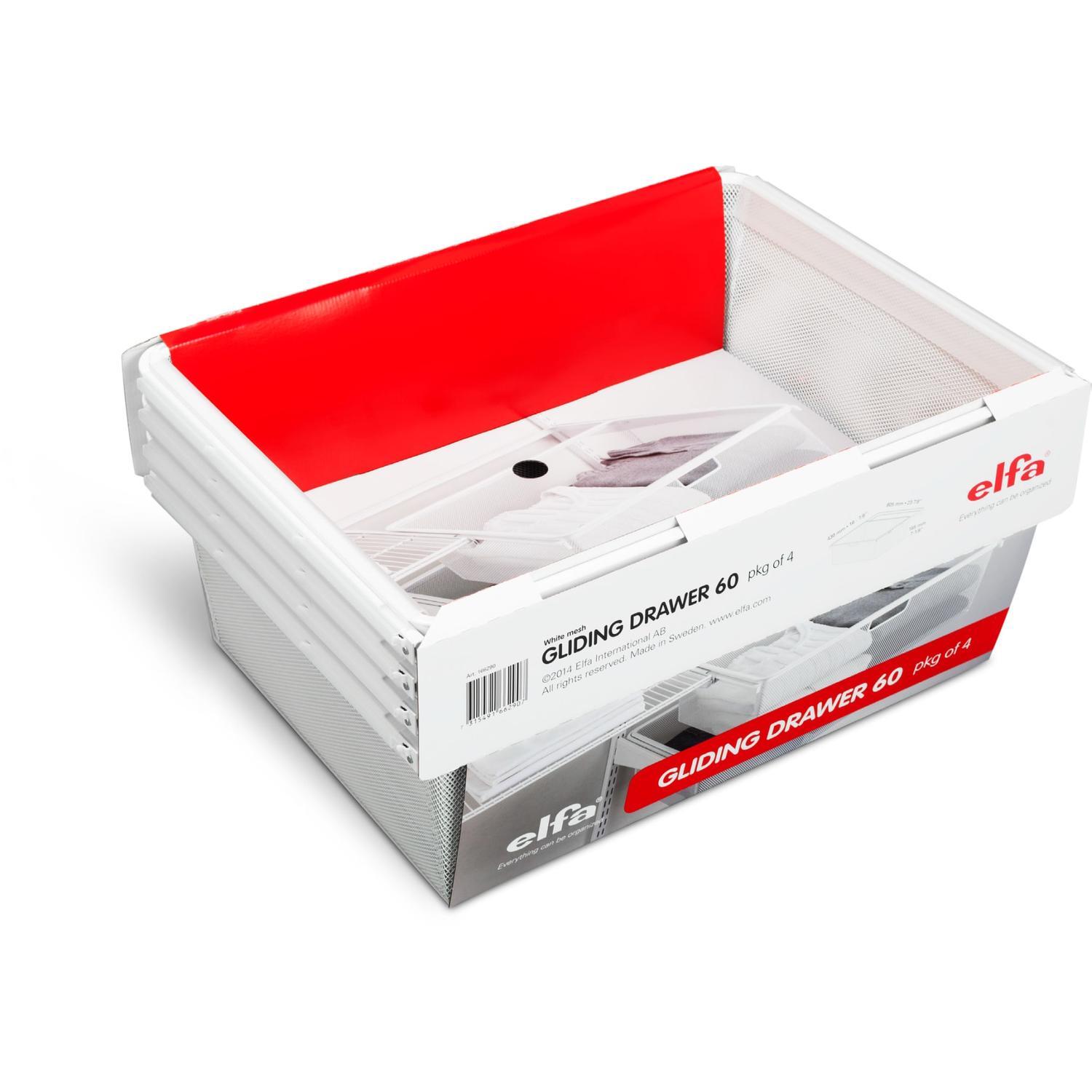 Elfa | Mesh Basket Drawer Kit 4pk H: 185mm, W: 600mm, D: 450mm White ...