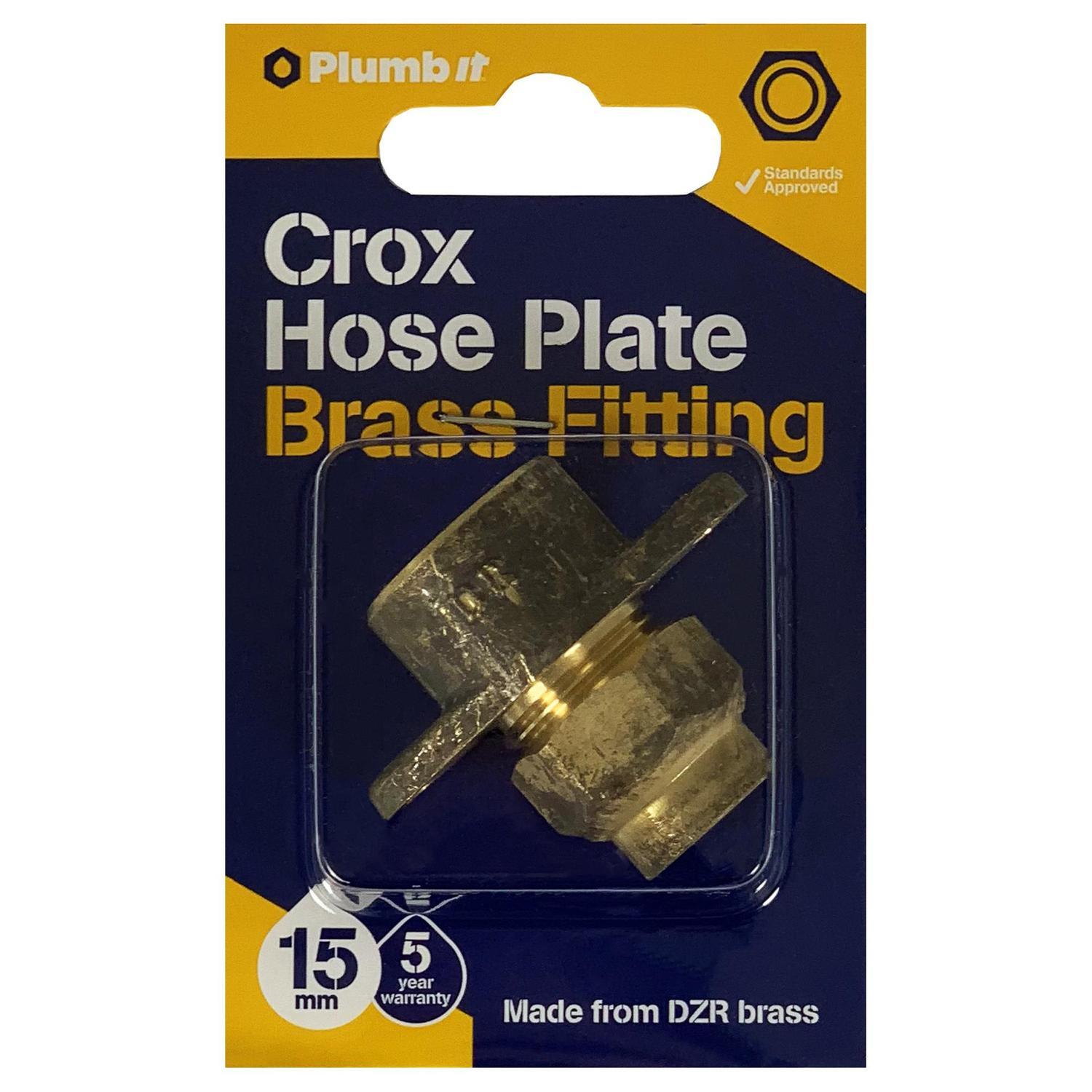 Plumb It | Crox Hose Plate Connector 15mm Brass | Mitre10
