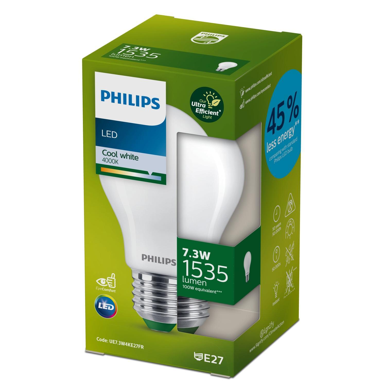 Philips | LED Ultra Efficient A60 E27 1535 Lumen Frosted 7.3 Watt Cool ...