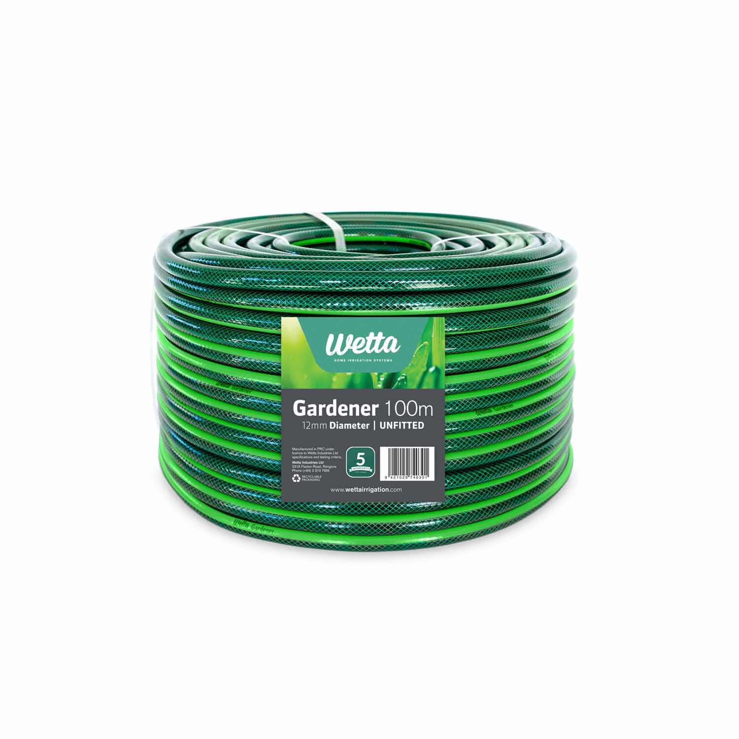 Wetta | Gardener Unfitted Hose 12mm x 100m Green | Mitre10