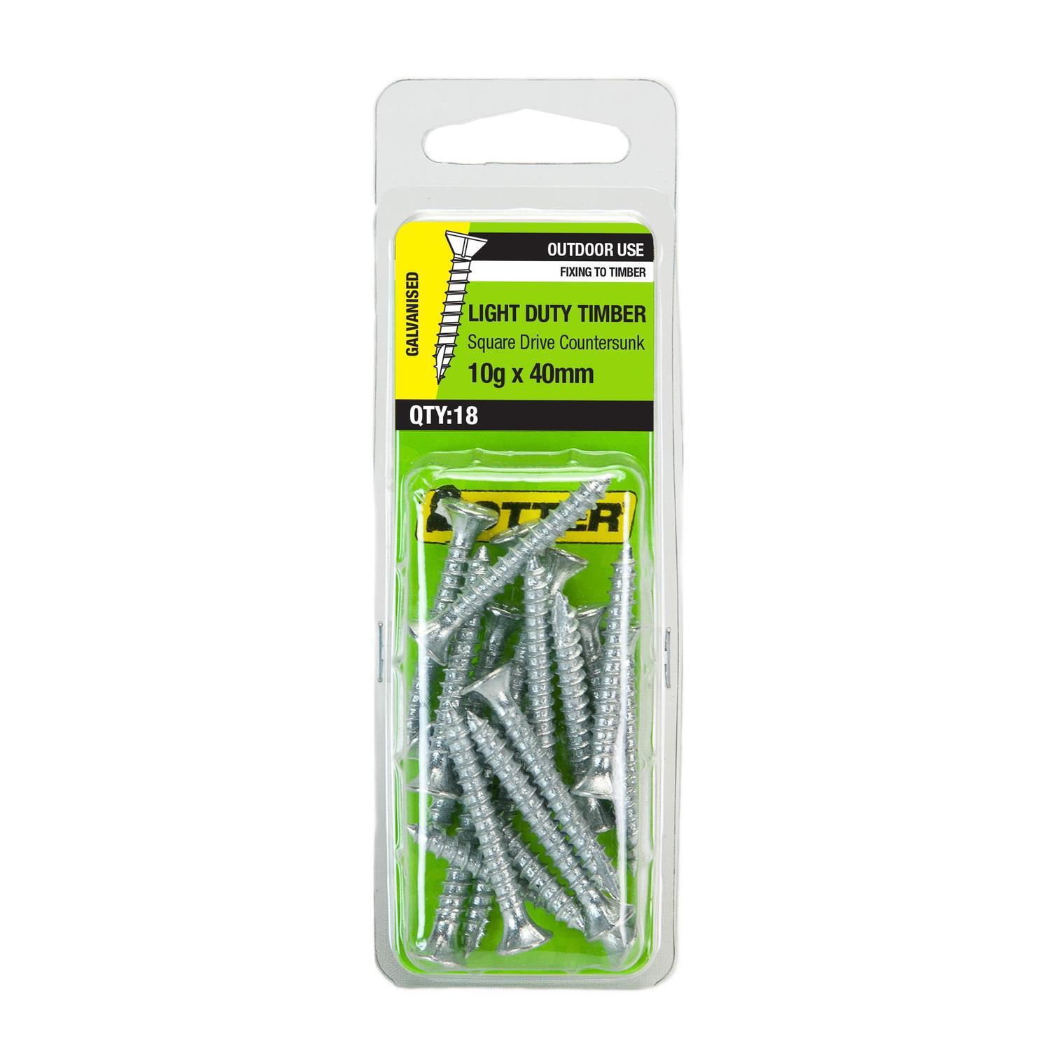 Otter | Light Duty Timber Screws 10g x 40mm Pack of 18 Galvanised | Mitre10