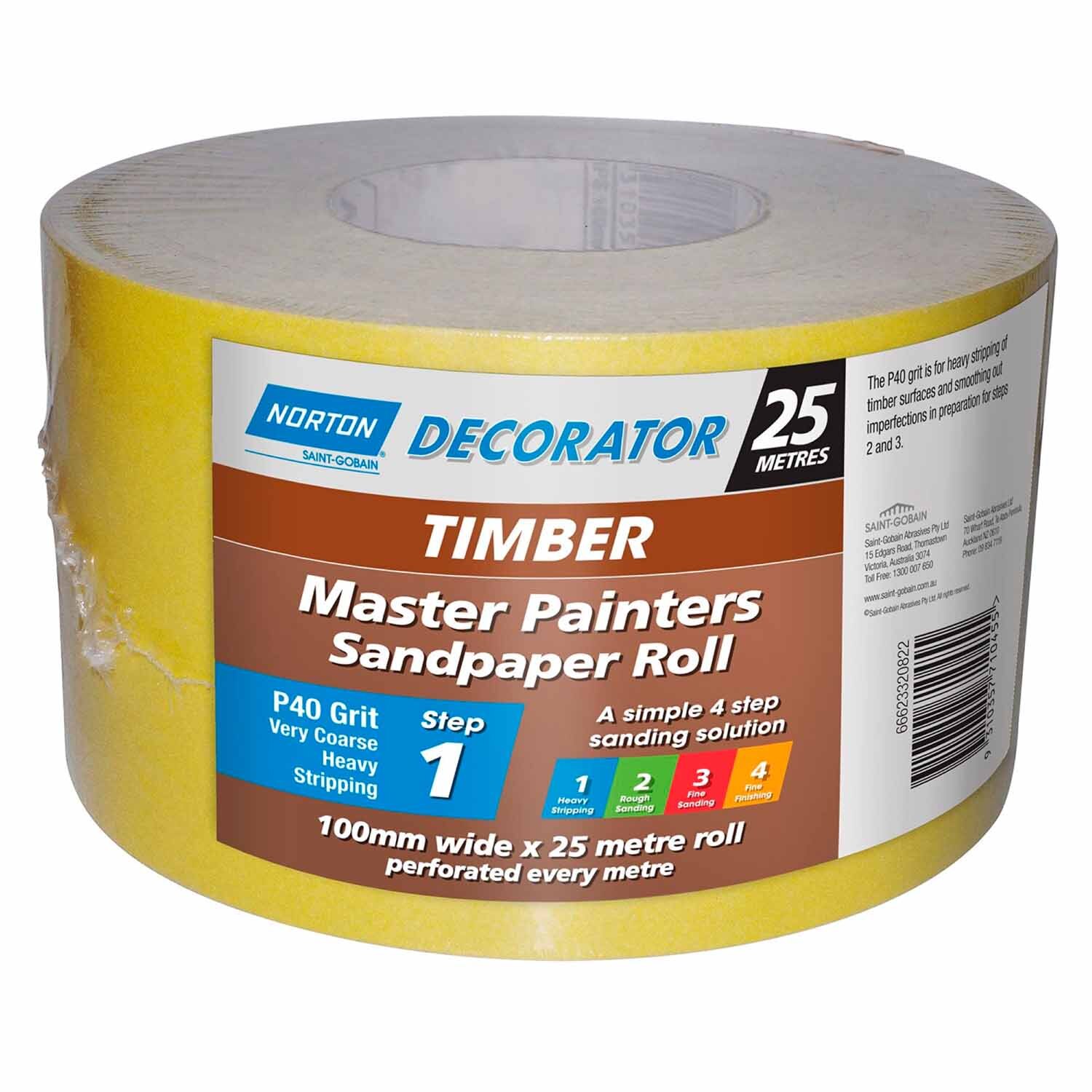 Norton | Master Painter Sand Paper 40 Grit 100mm x 25m Yellow | Mitre10